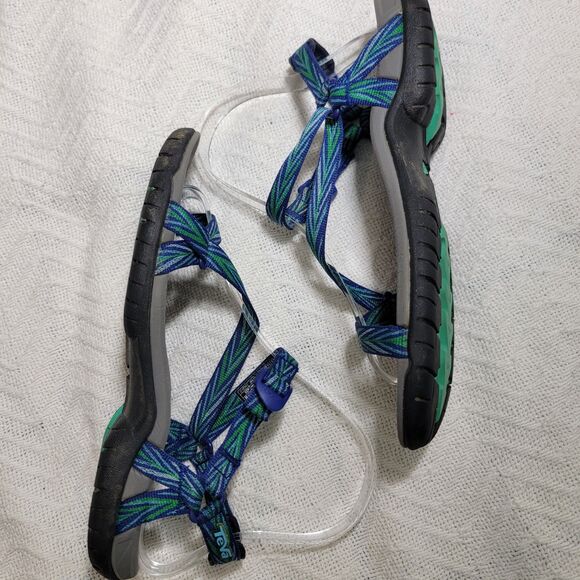 Teva | Shoes | Teva Zirra Blue Green Geometric Pattern Sandal Grey Sole ...